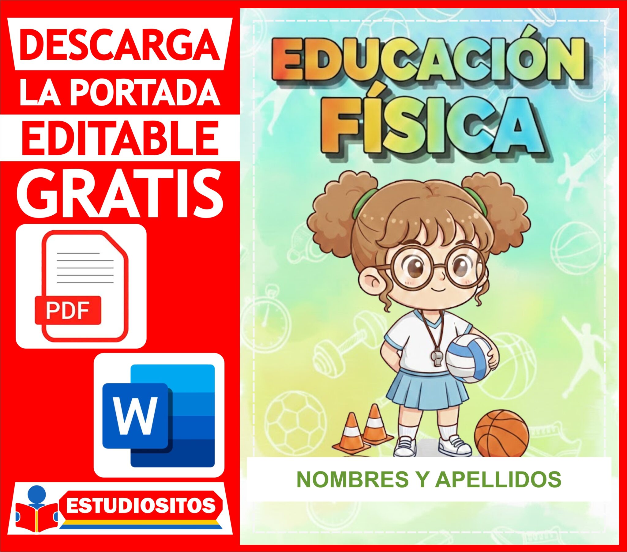 Portada de Educación Física para Niñas - Editable » (GRATIS) 📚