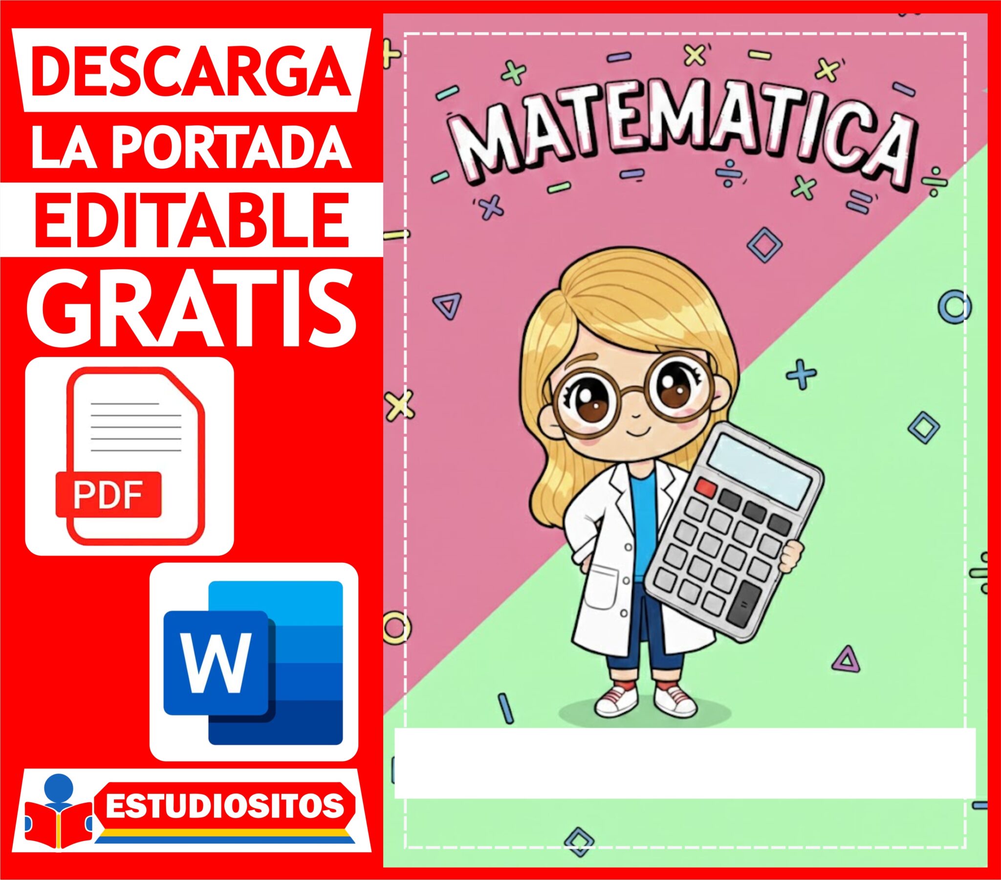 Portada de Matemática para Niñas - Editable » (GRATIS) 📚